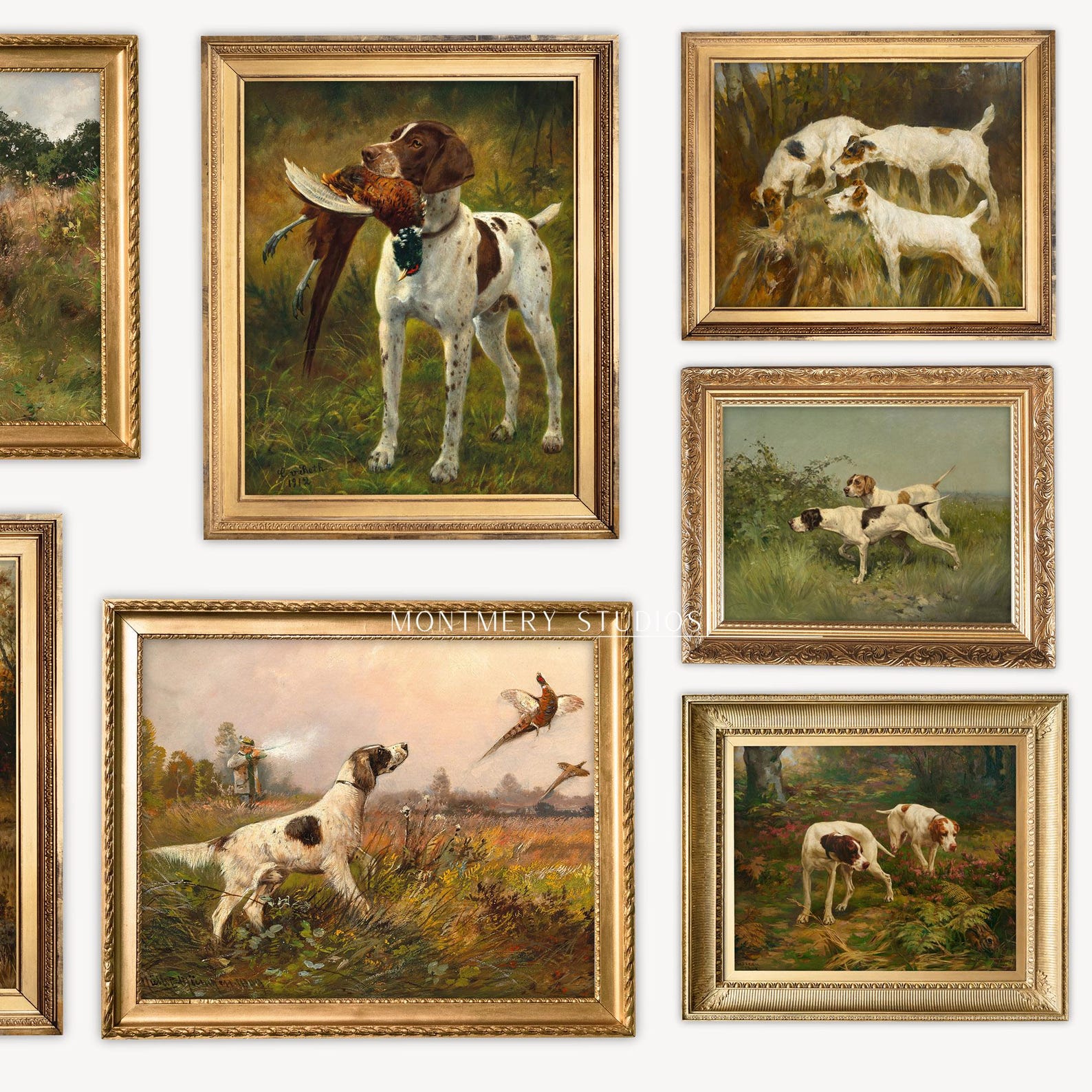 Hunting Dogs Gallery Wall Art, Set of 10, Classic Hunting Scenes With ...