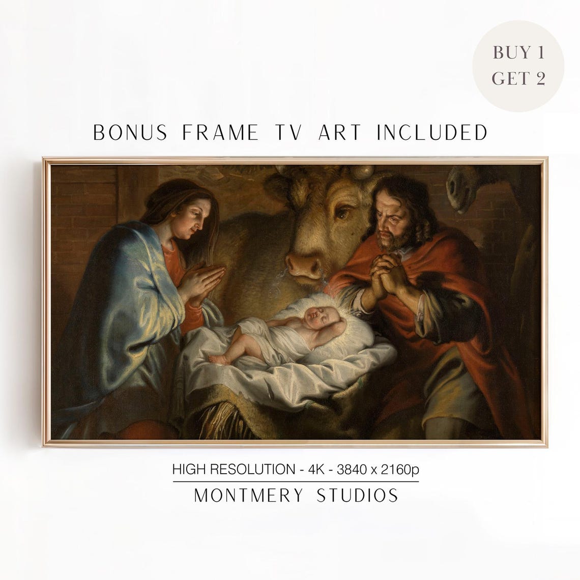 Nativity Scene Frame TV Art, Adoration of the Shepherds, Christian ...