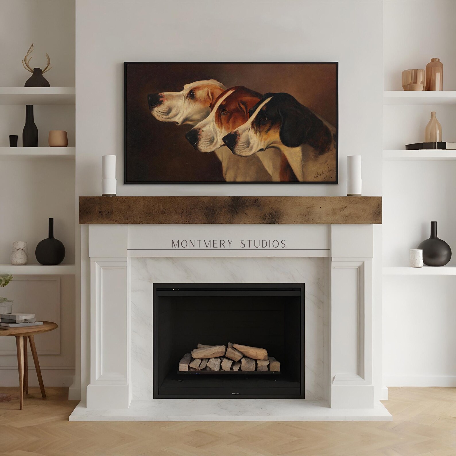 Hounds Frame TV Art, Portrait of Three Hounds, Hunting Dogs Art, Rustic ...