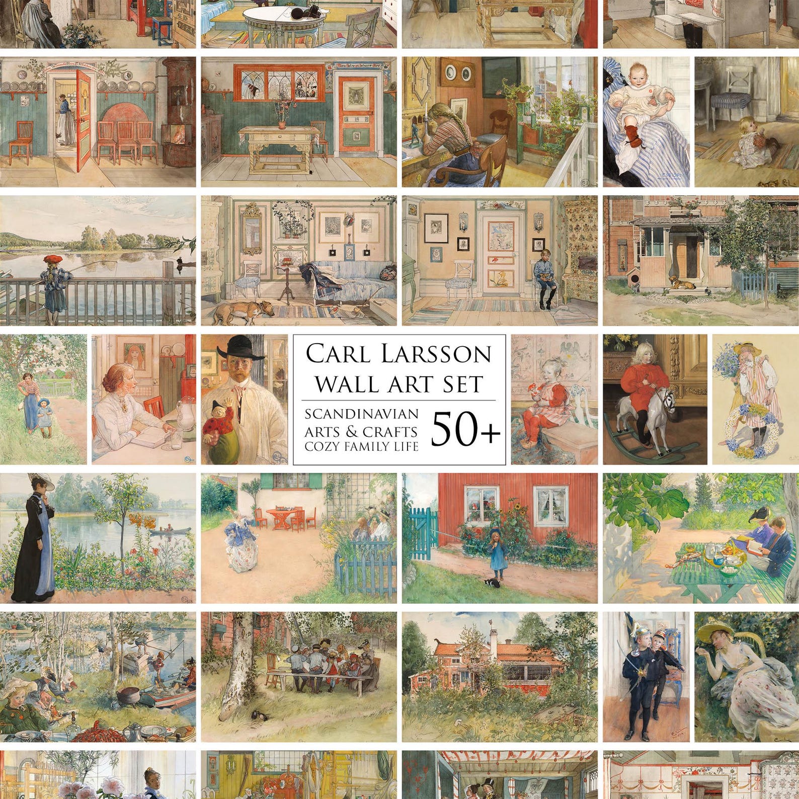 Carl Larsson Wall Art Bundle, 50+ Cozy Family Scenes, Traditional ...