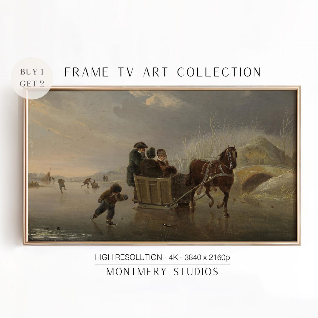 Winter Frame TV Art, Horse Sleigh TV Art, People on Ice, Snowy ...