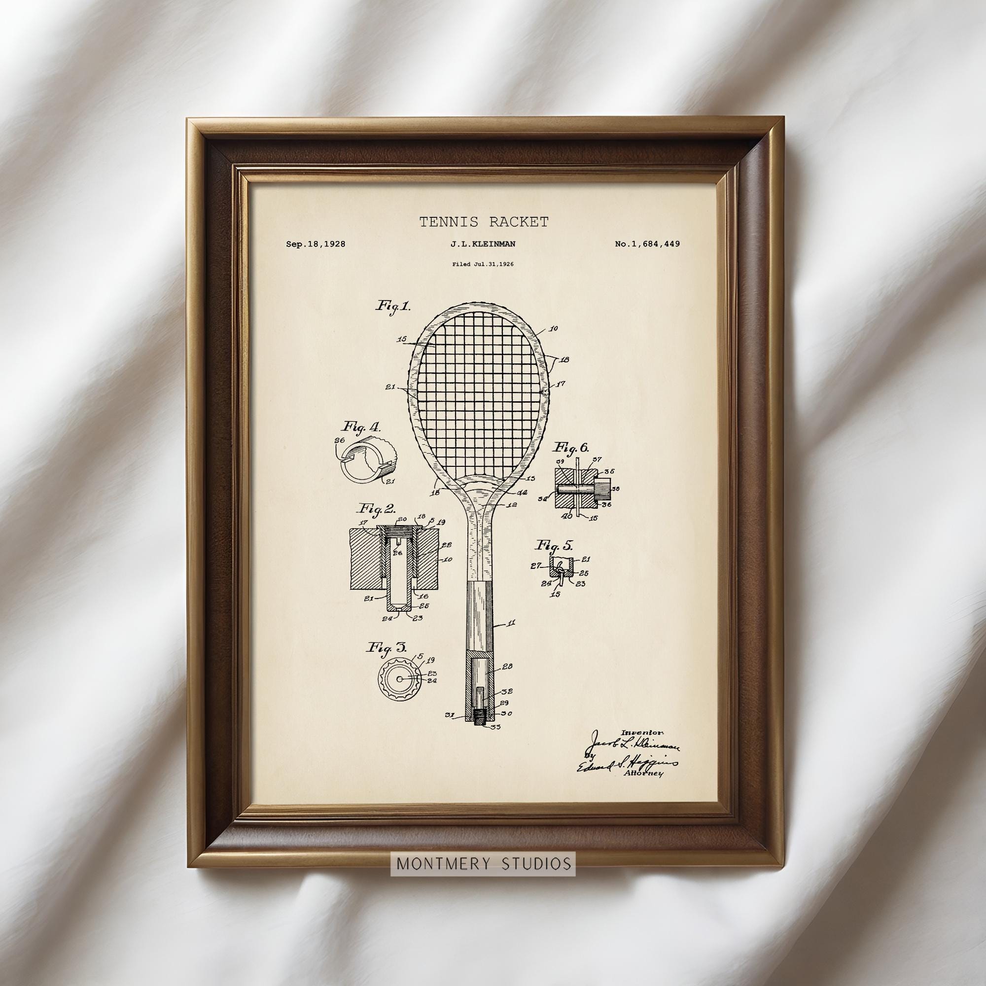 Tennis Patent Prints Set of 12, Vintage Tennis Wall Art, Tennis Racket ...
