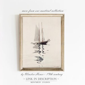 Nautical Printable Wall Art, Vintage Watercolor Drawing Sailboat ...