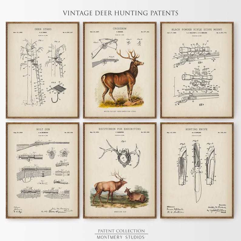 Vintage Deer Hunting Patents Set of 12, Deer Hunting Print, Deer Hunter ...