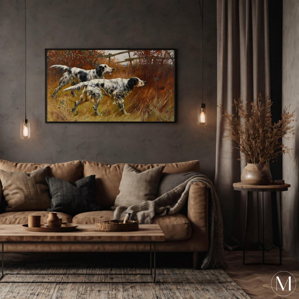 English Setter Hunting Dogs Frame TV Art, Vintage British Wildlife ...