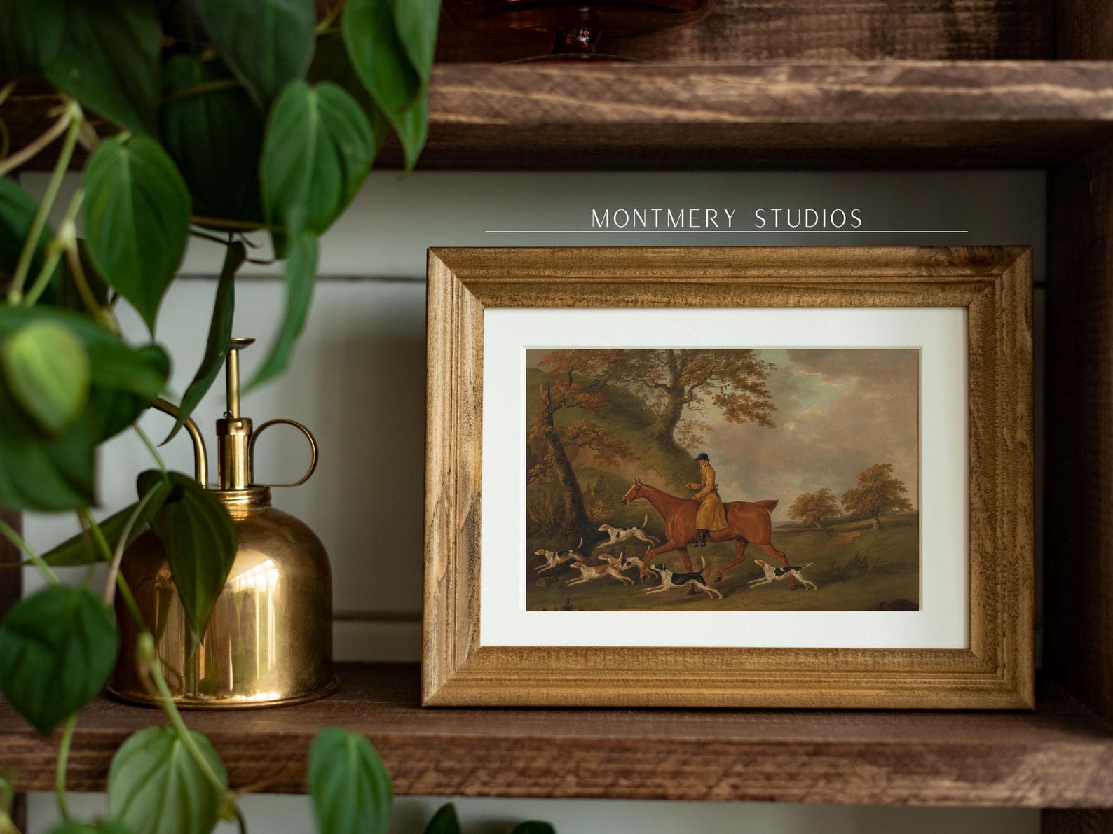Vintage Hunting Scene Wall Art, Hunter With Hunting Dogs and Horse ...