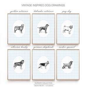 Dog Nursery Wall Art Bundle - Blue Vintage Dog Prints, Baby Boy Nursery ...