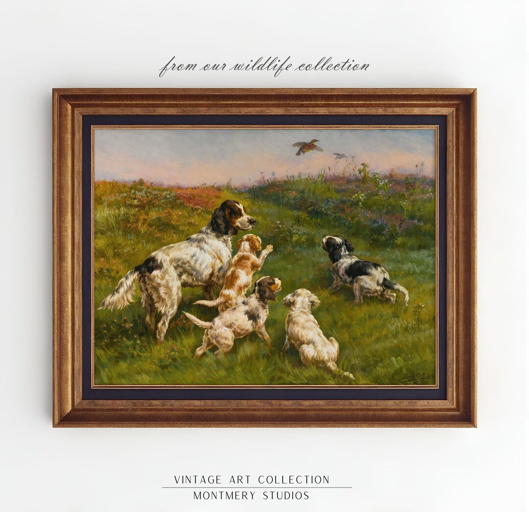 English Setter and Puppies Printable Wall Art, Hunting Dogs Wildlife ...