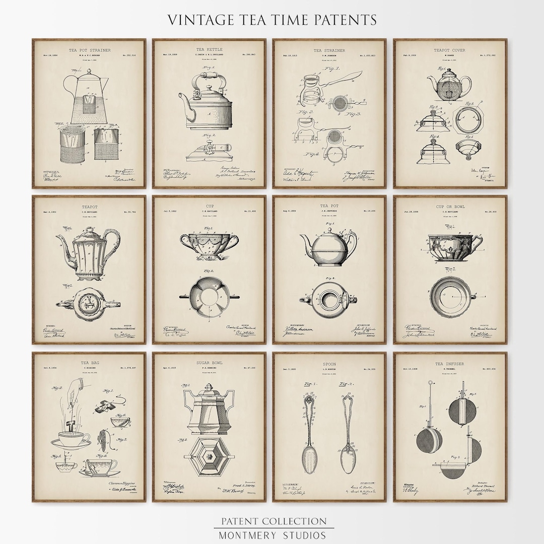 Vintage Tea Time Patent Prints Set of 12, Tea Party Decor, Vintage Tea ...