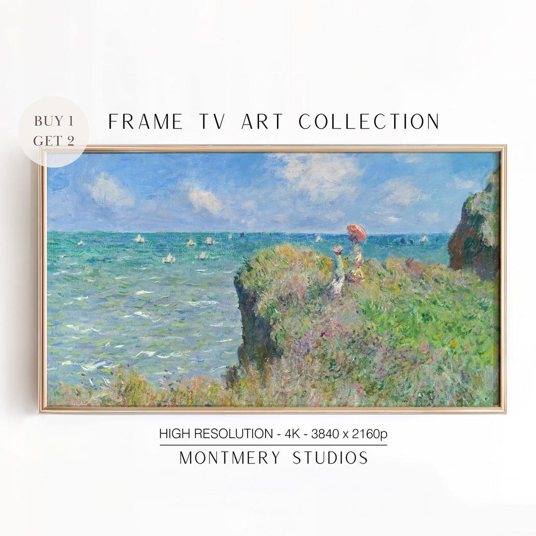 Claude Monet Frame TV Art, Pastel Seascape Painting, Neutral Spring ...