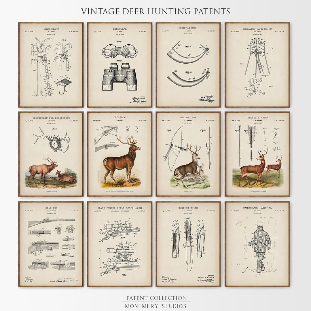 Vintage Deer Hunting Patents Set of 12, Deer Hunting Print, Deer Hunter ...