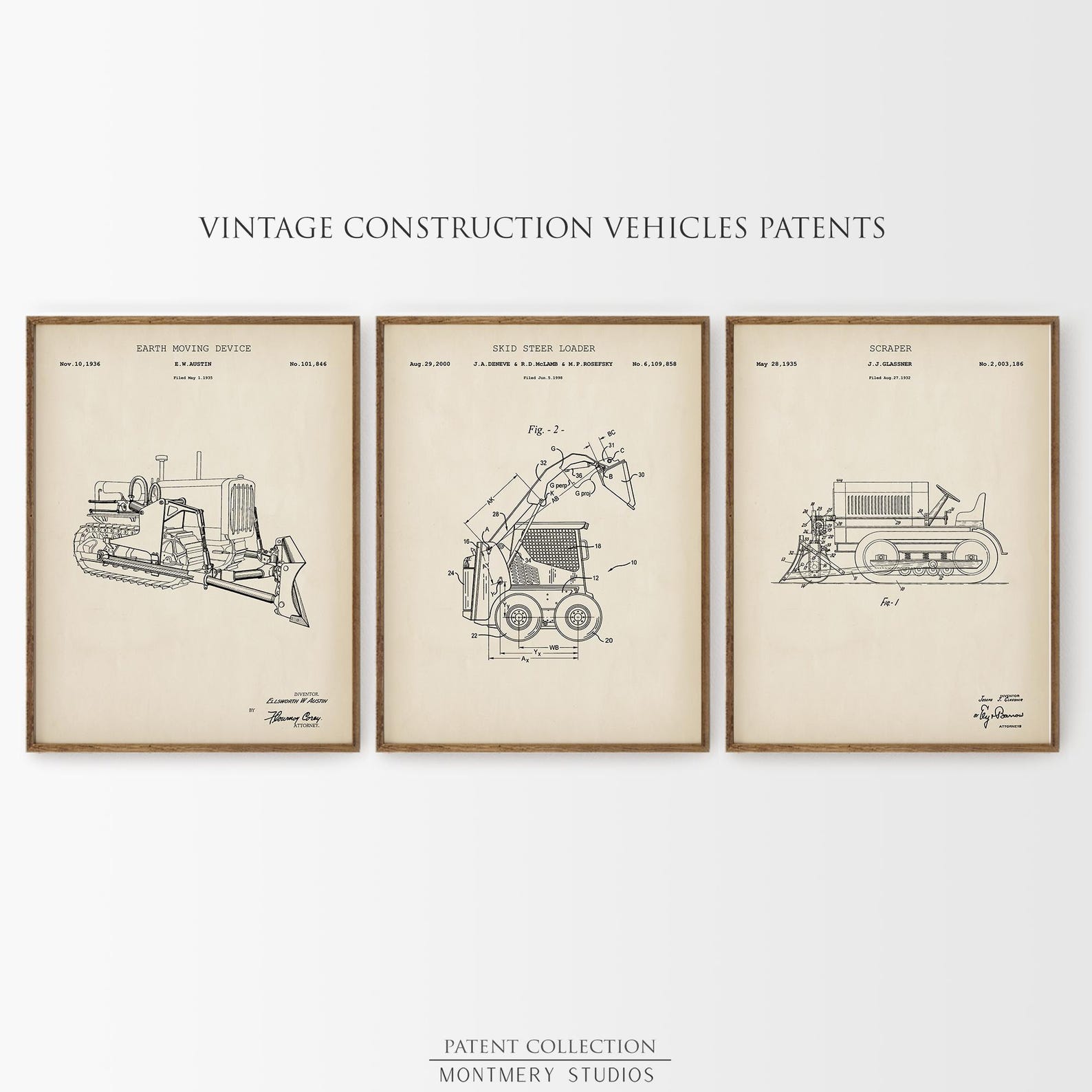 15 Vintage Construction Patent Prints, Heavy Equipment Posters ...