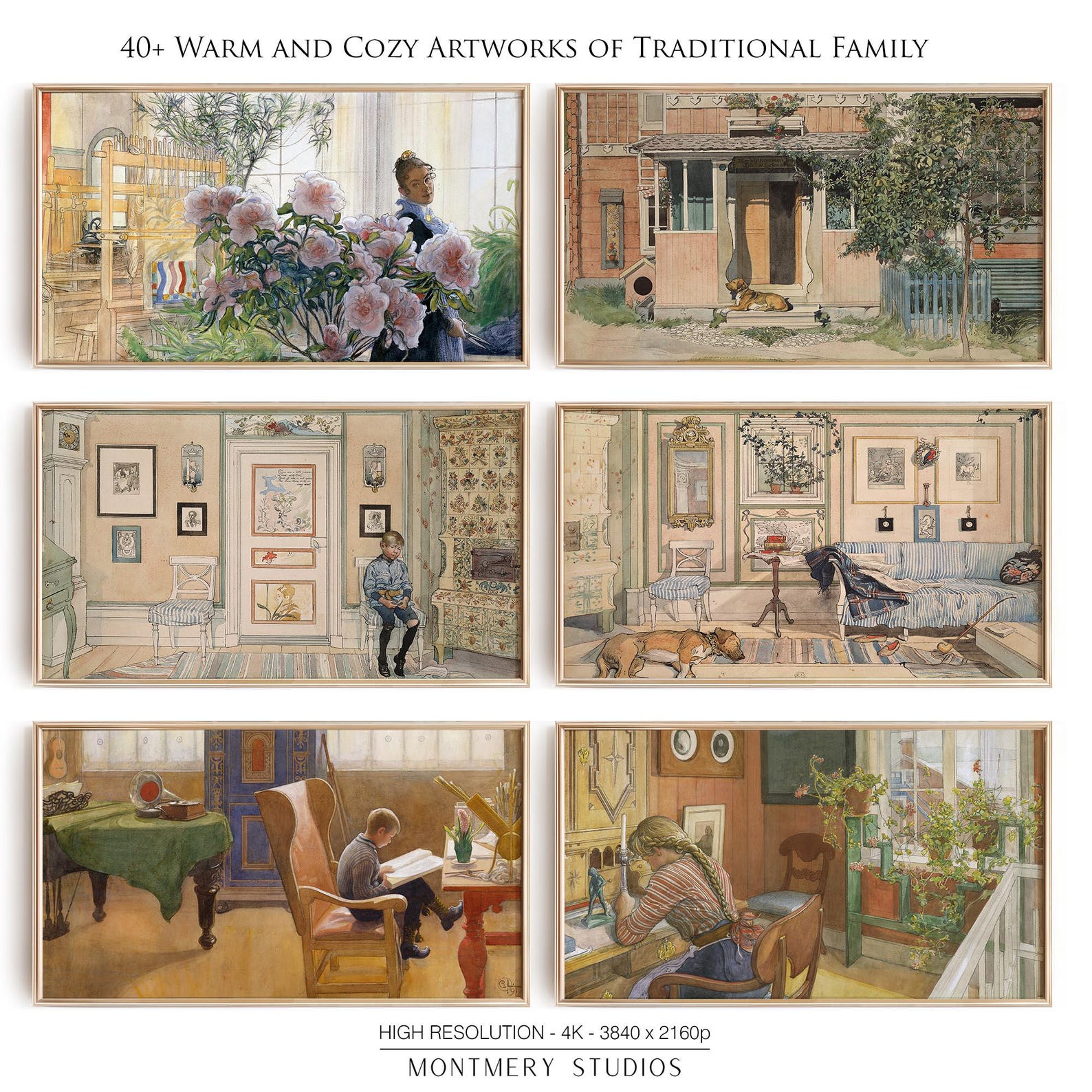 Carl Larsson Frame TV Art Bundle, 40+ Cozy Traditional Family Scenes ...