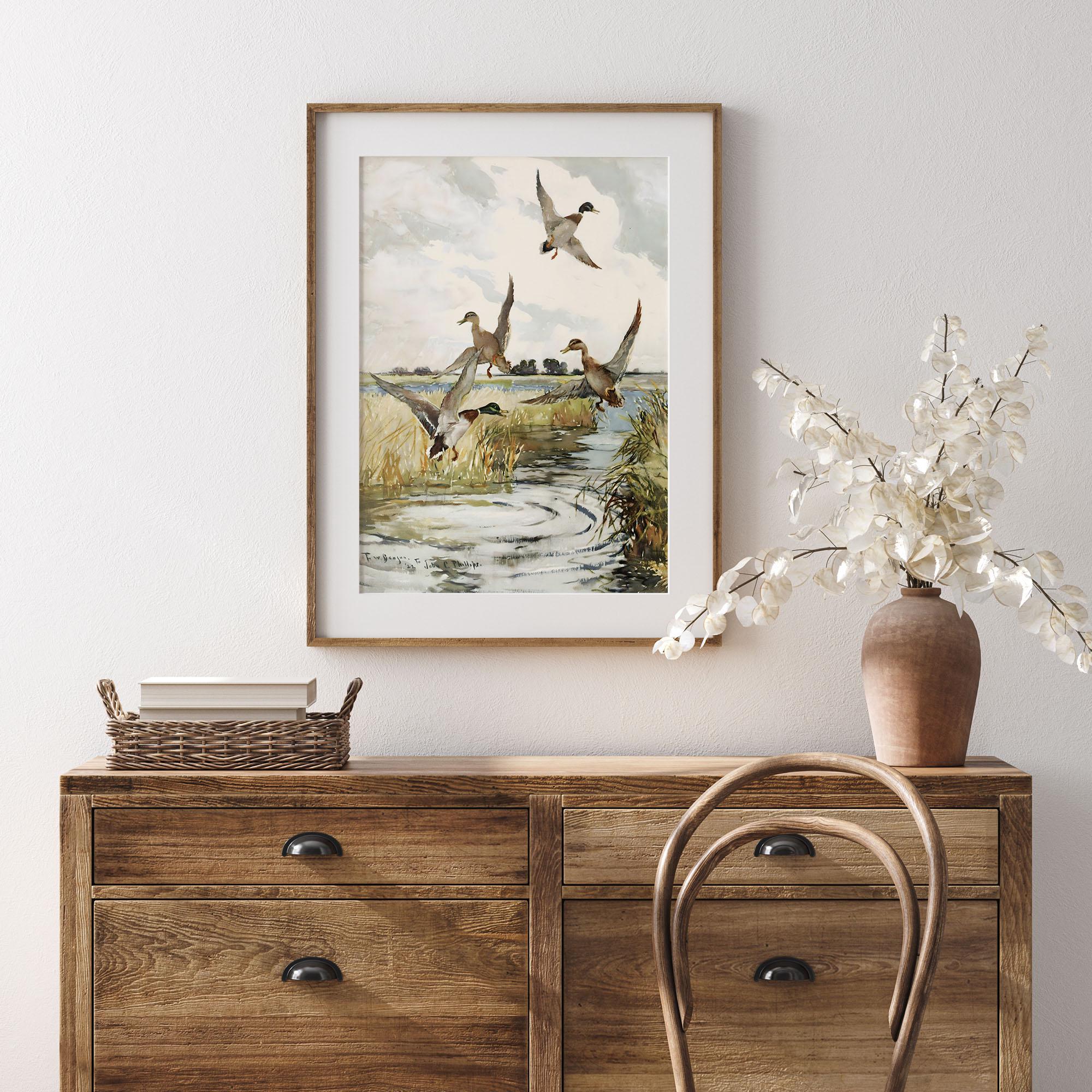 Vintage Mallard Ducks Print, Rising Mallard, Flying Ducks Vintage ...