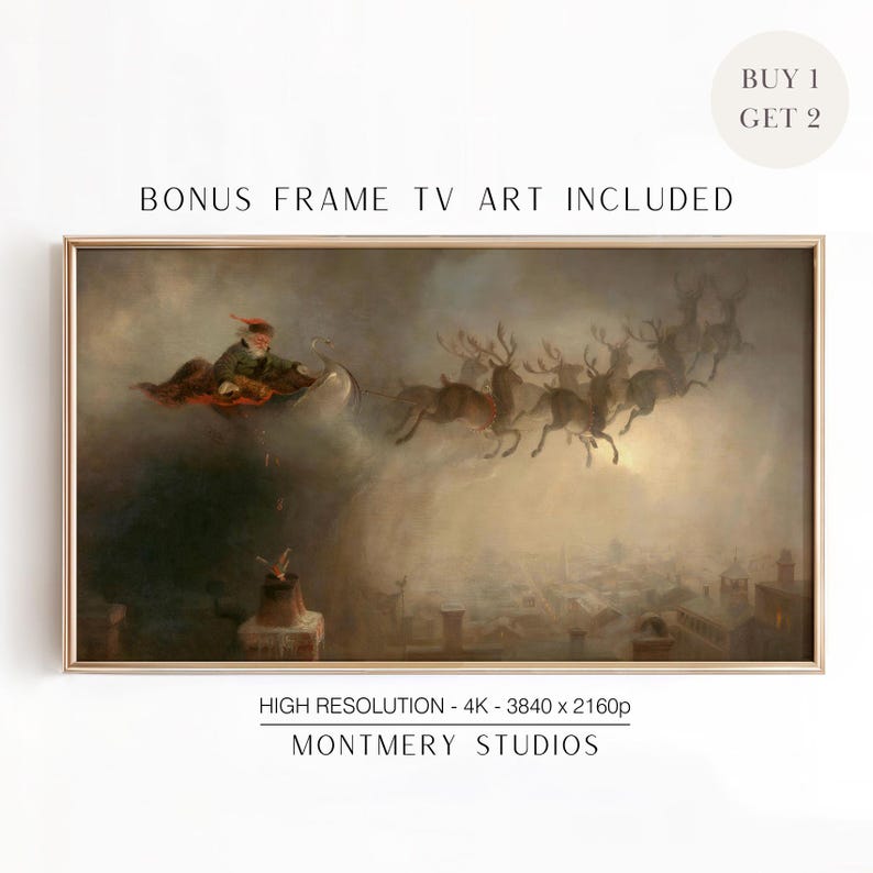 Santa TV Art, Christmas Frame TV Art, Vintage Santa Claus Art, Rustic ...