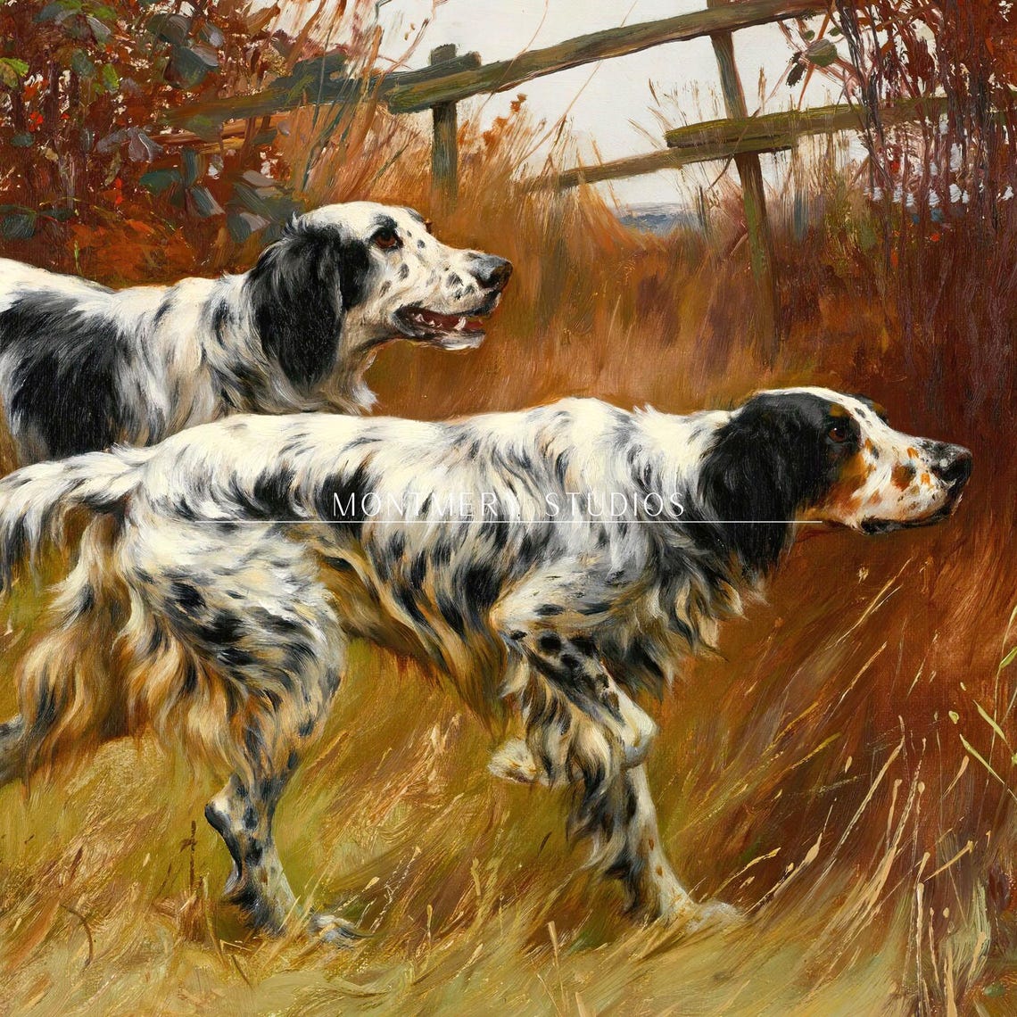 English Setter Hunting Dogs Frame TV Art, Vintage British Wildlife ...