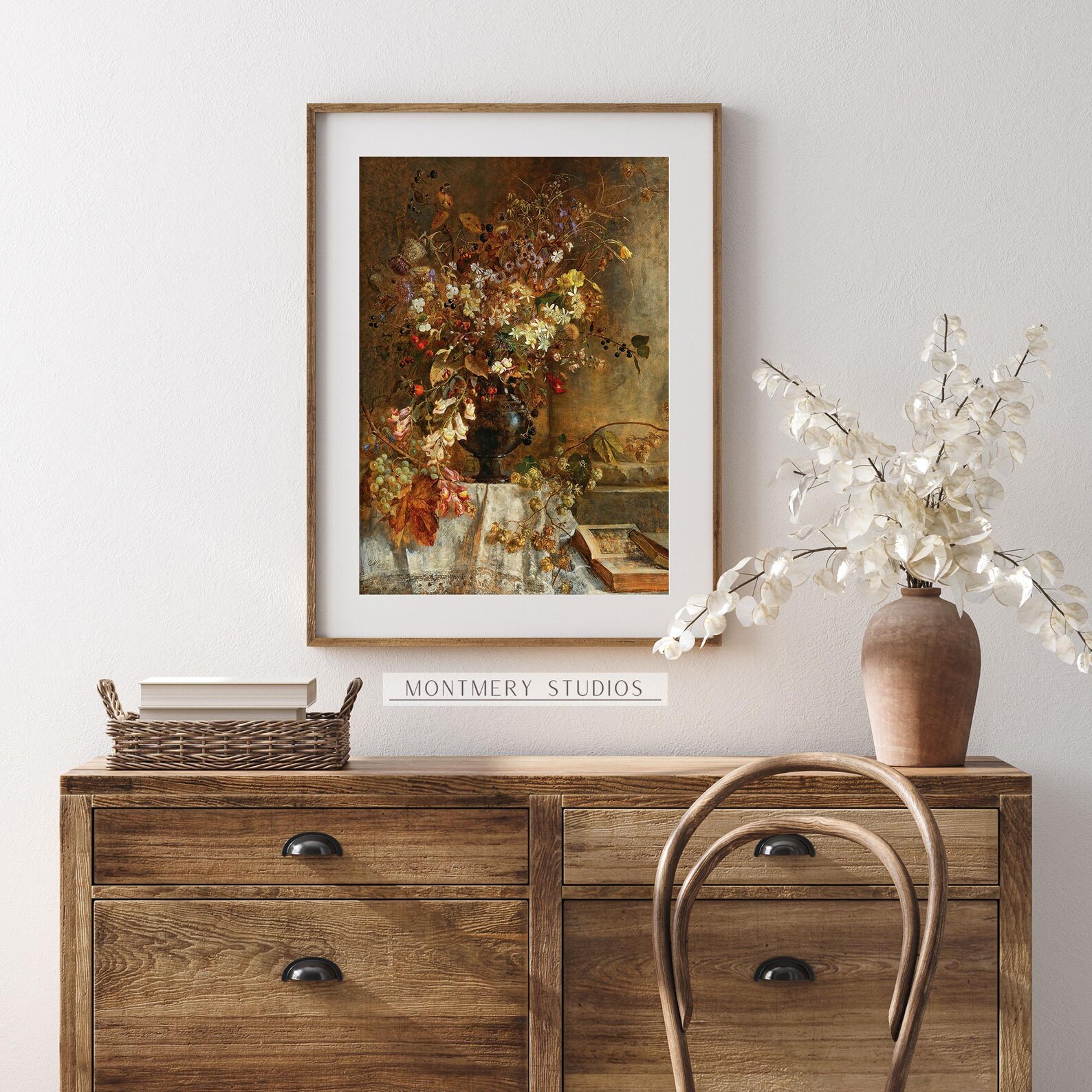 Vintage Fall Floral Print, Moody Autumn Flower Art, Botanical ...