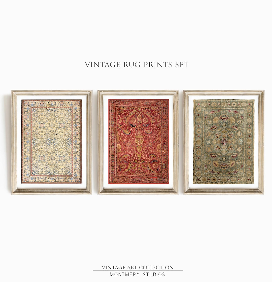 Vintage Persian Rug Wall Art Set of 3, Vintage Tapestry Print, Antique ...