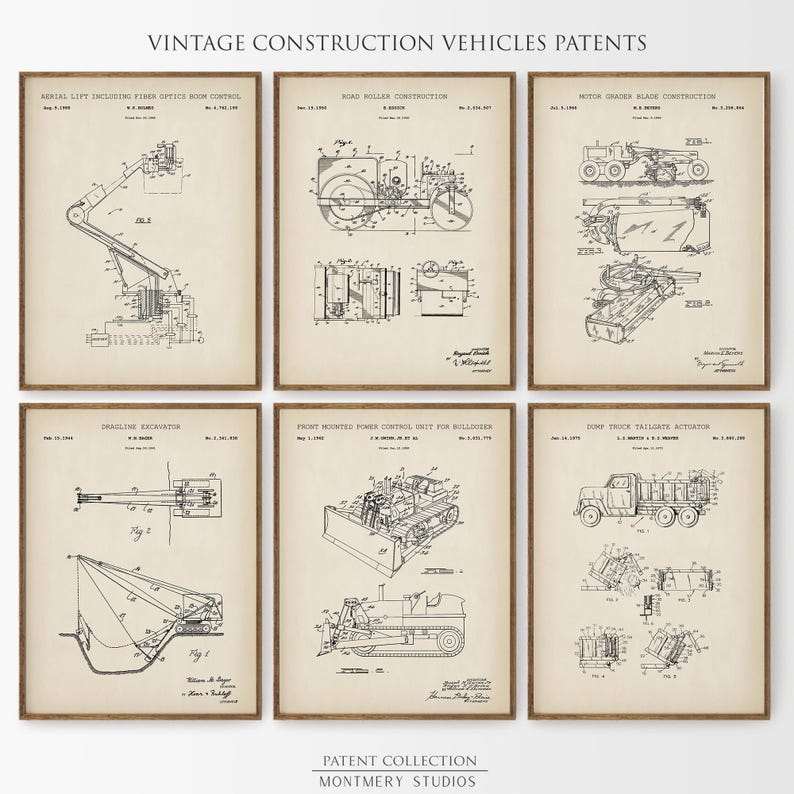 15 Vintage Construction Patent Prints, Heavy Equipment Posters ...