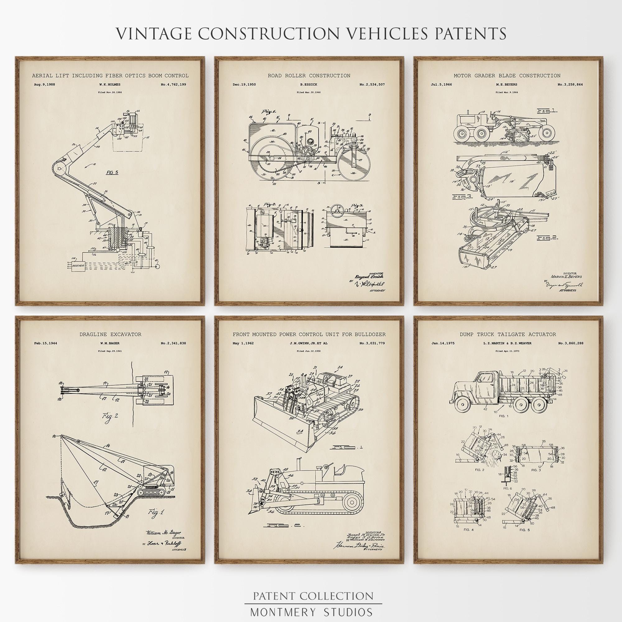 15 Vintage Construction Patent Prints, Heavy Equipment Posters ...