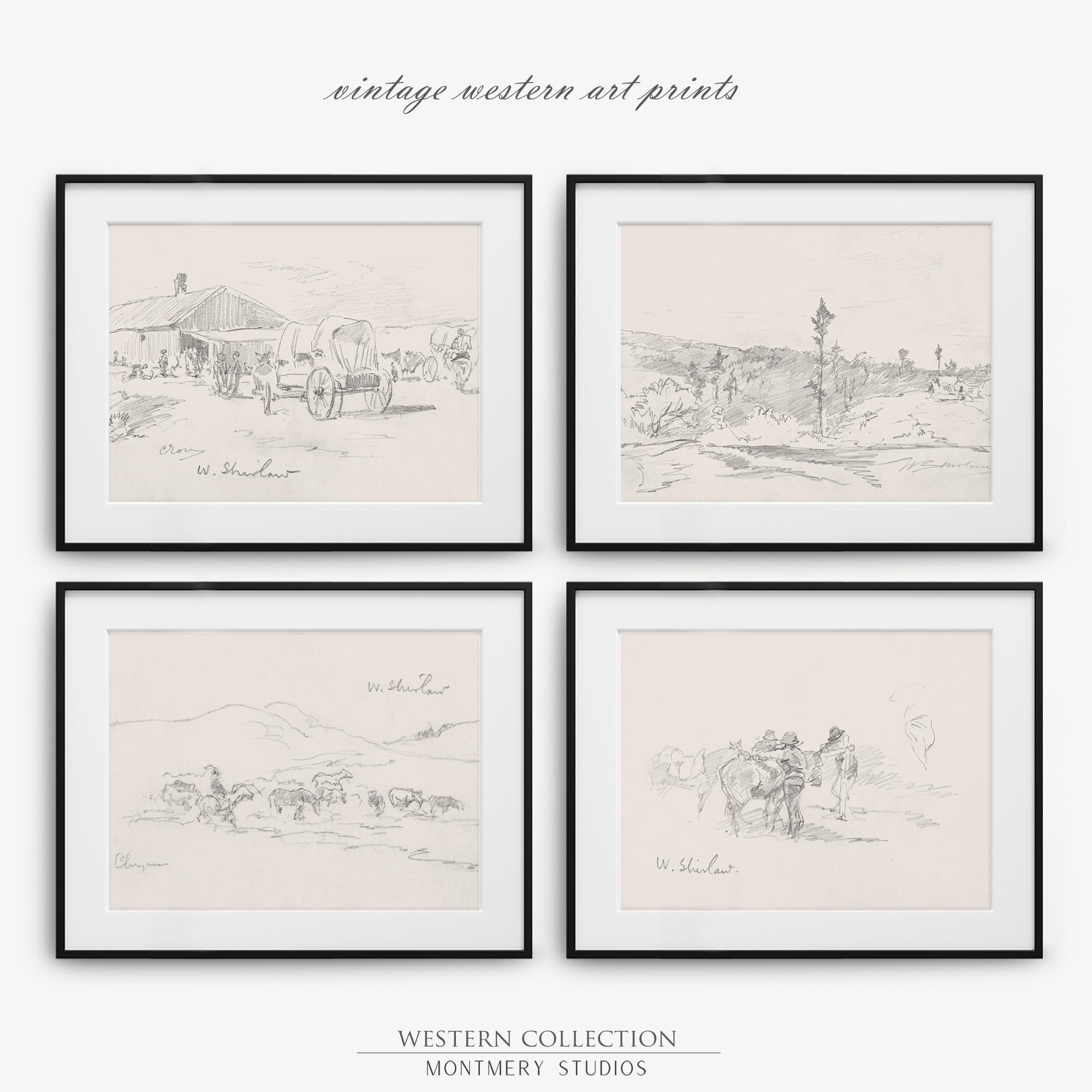 Vintage Western Art Prints, 16 Western Drawings by Walter Shirlaw, 19th ...
