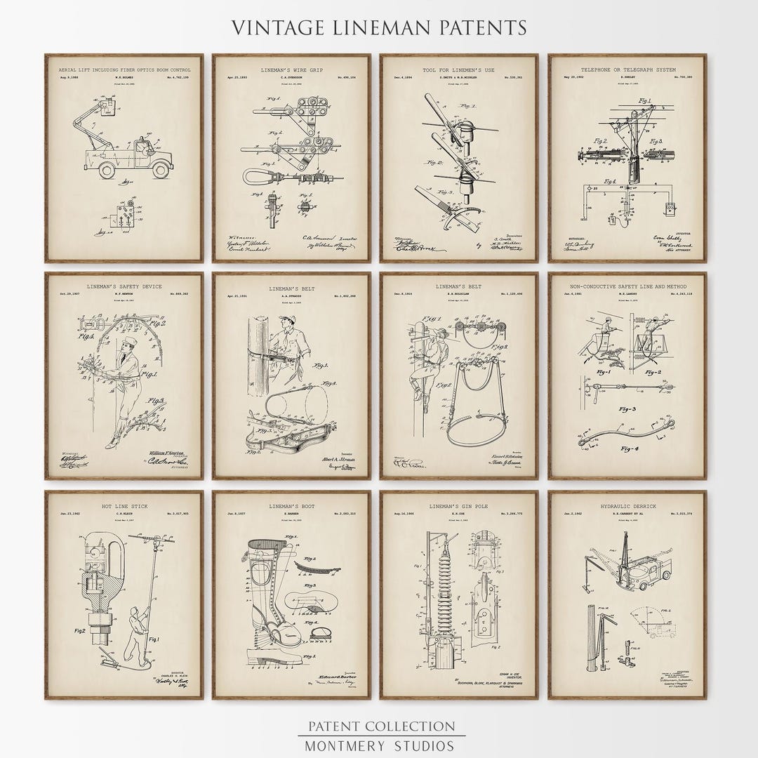 Lineman Patents Set of 12, Lineman Prints, Lineman Retirement Gifts ...