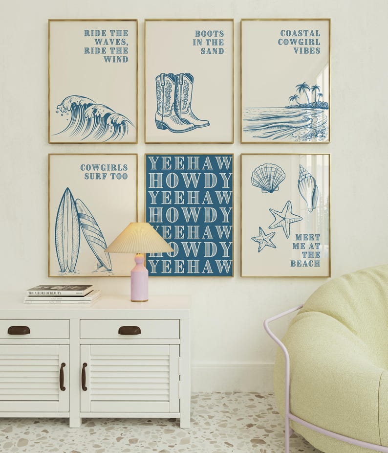 Coastal Cowgirl Wall Art, Coastal Gallery Set of 8, Western Cowgirl ...