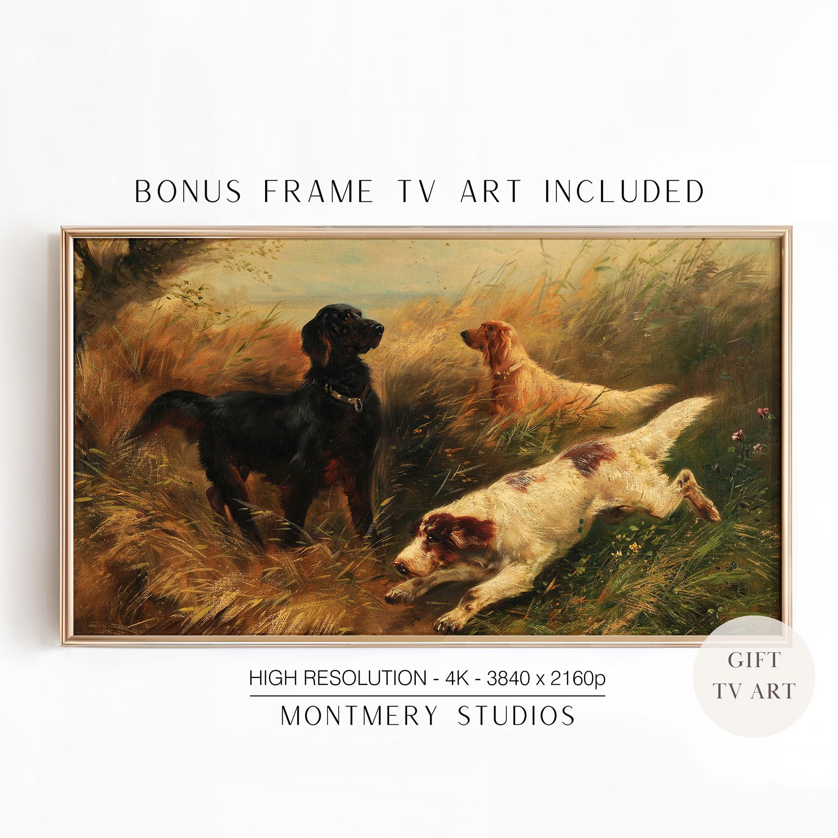 English Setter Hunting Dogs Frame TV Art, Vintage British Wildlife ...