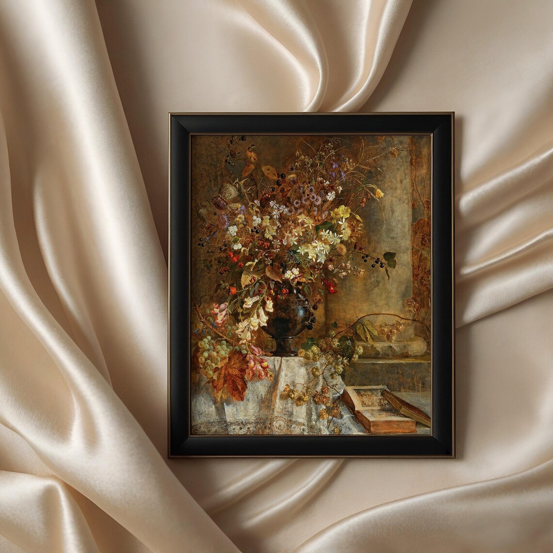 Vintage Fall Floral Print, Moody Autumn Flower Art, Botanical ...