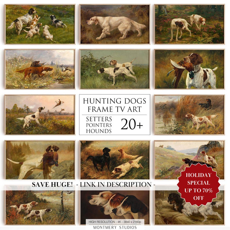 English Setter Hunting Dogs Frame TV Art, Vintage British Wildlife ...