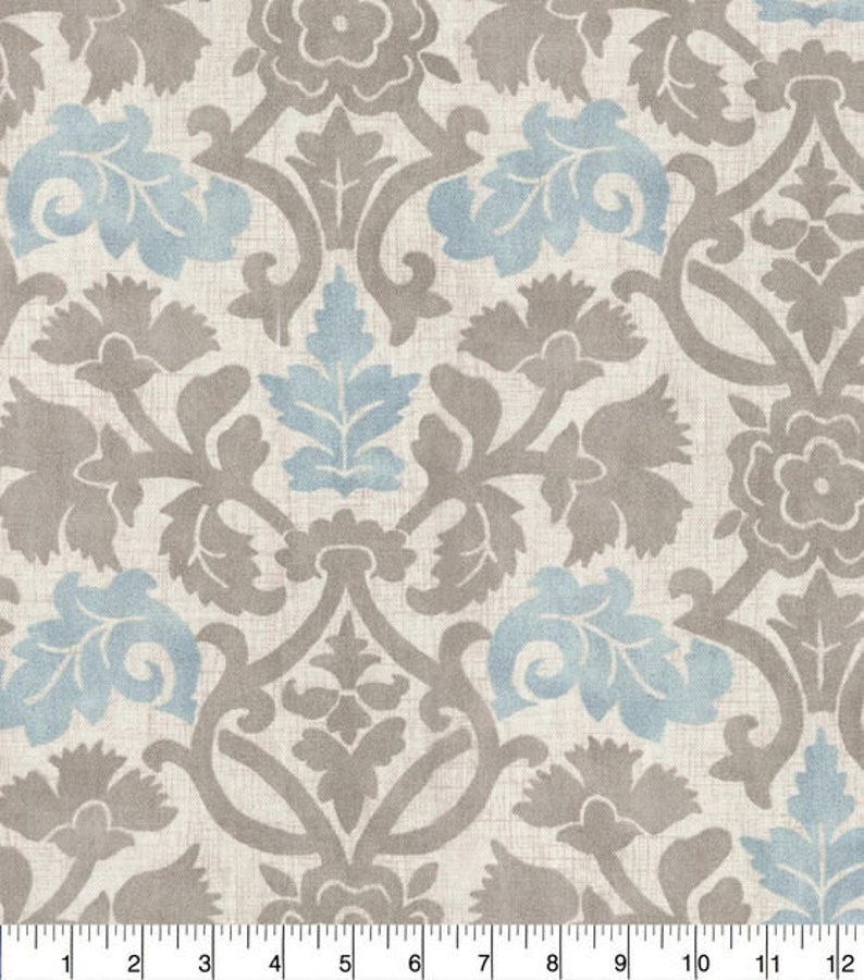 Modern Farmhouse Waverly Anika in Spa Floral Damask Blue Grey off White ...