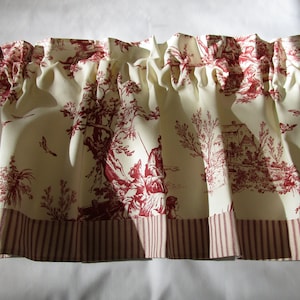Red on Cream Toile Lined Valance With Choice Either Gingham or Ticking ...