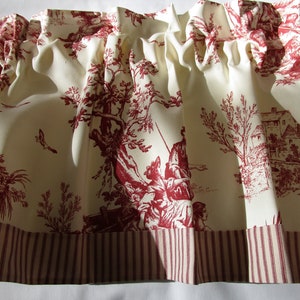 Red on Cream Toile Lined Valance With Choice Either Gingham or Ticking ...