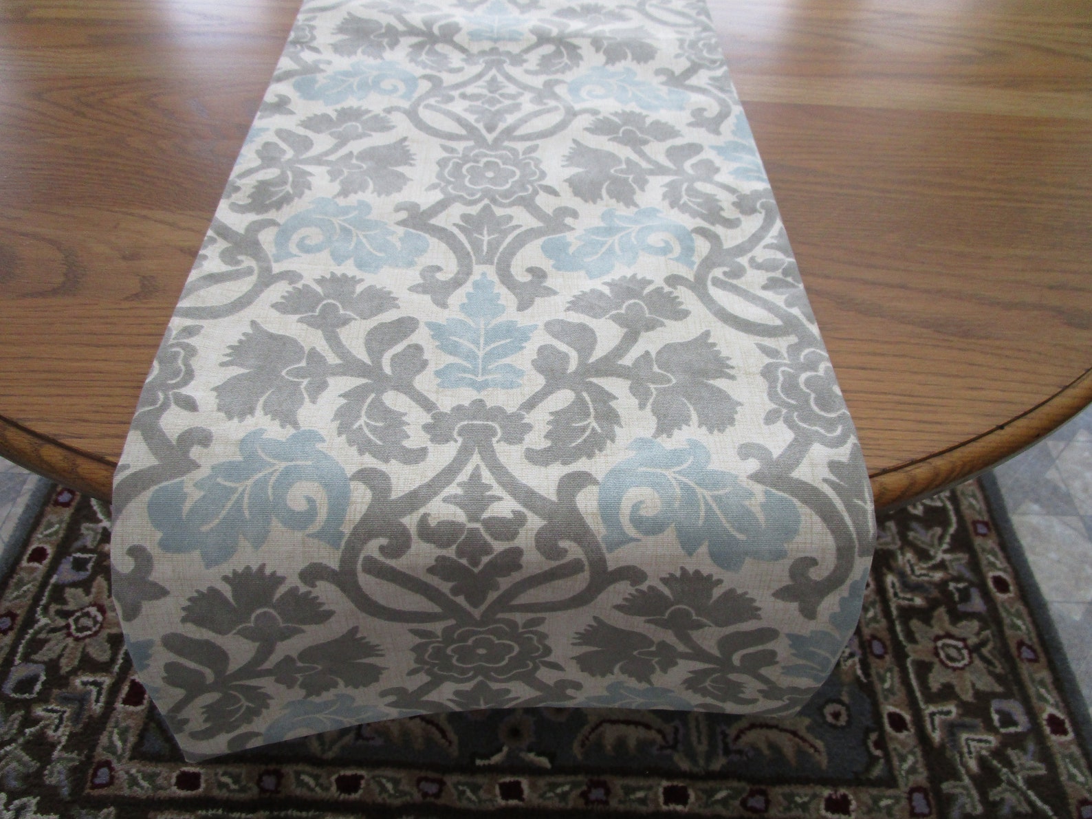 Modern Farmhouse Waverly Anika in Spa Floral Damask Blue Grey off White ...
