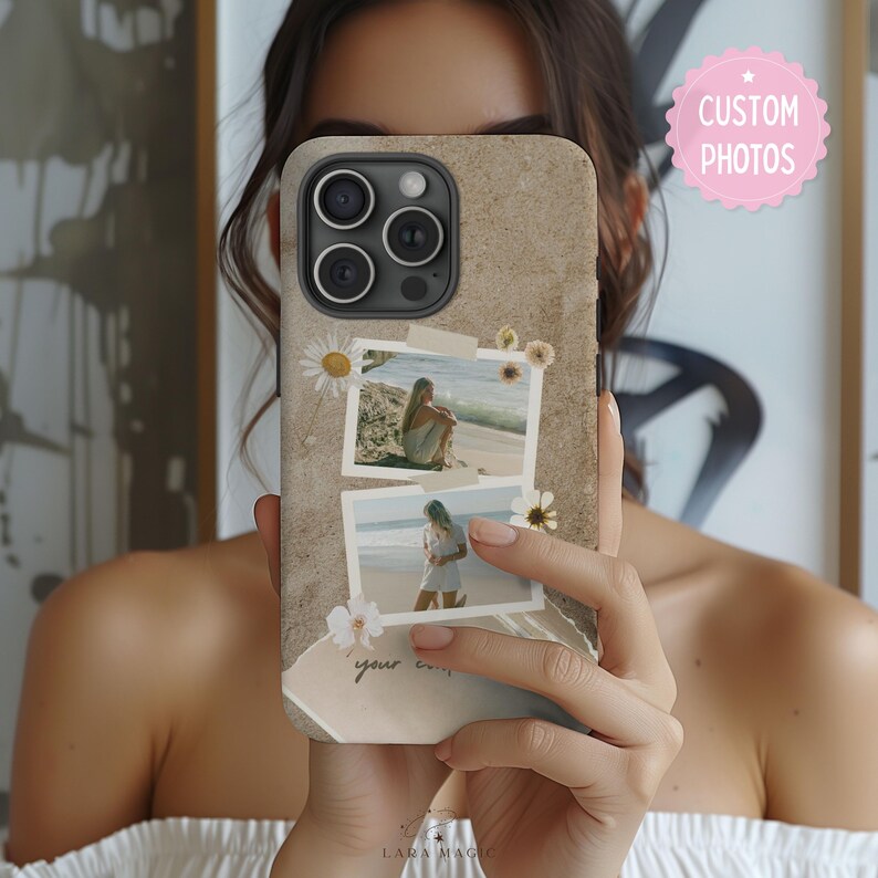 Custom Polaroid Style Photo Collage Phone Case, Personalized Text ...