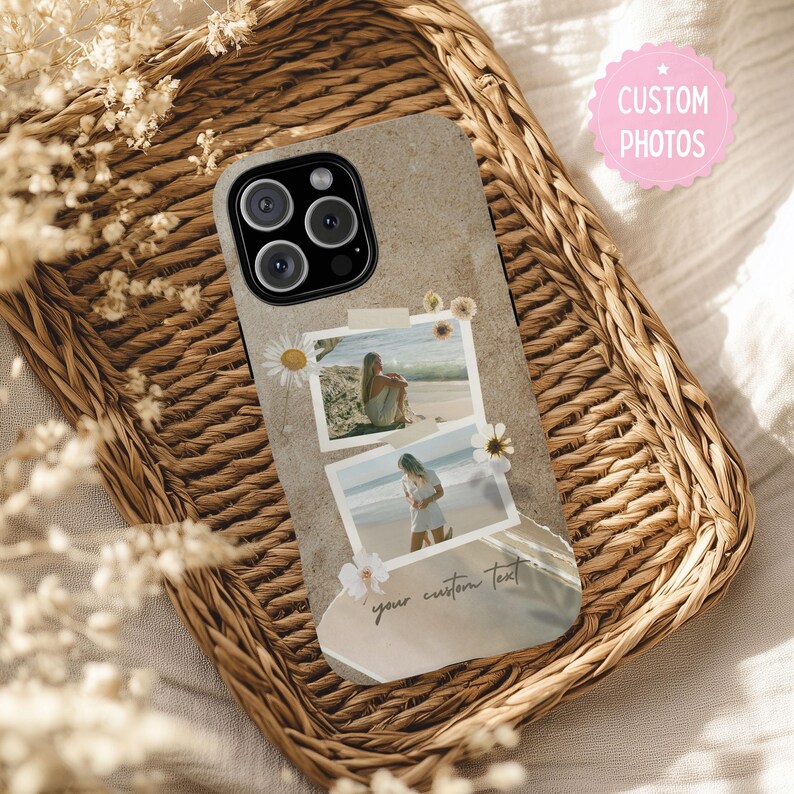 Custom Polaroid Style Photo Collage Phone Case, Personalized Text ...