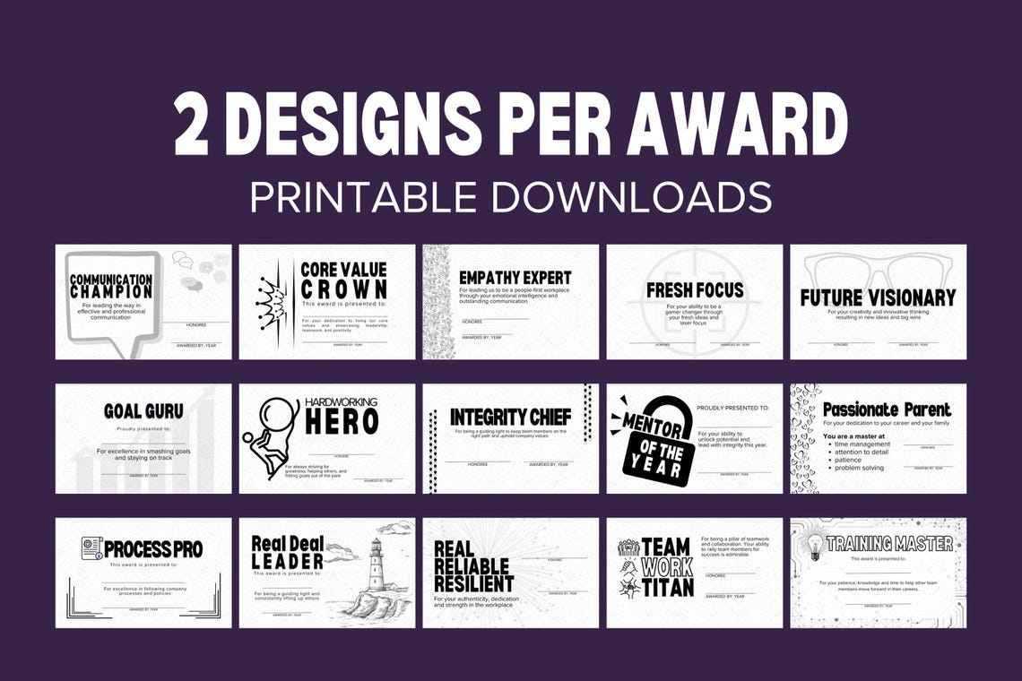 15 Employee Appreciation Awards | 2 Designs per Award | Employee Awards ...