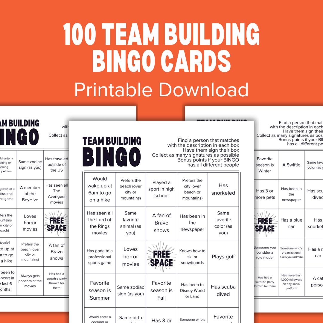 100 Team Building Bingo Cards Employee Games Team Games Games for Work ...