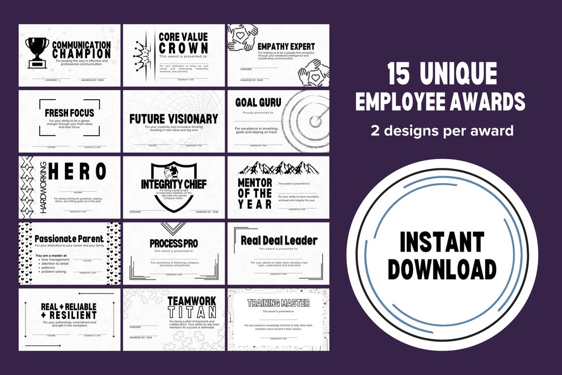 15 Employee Appreciation Awards | 2 Designs per Award | Employee Awards ...