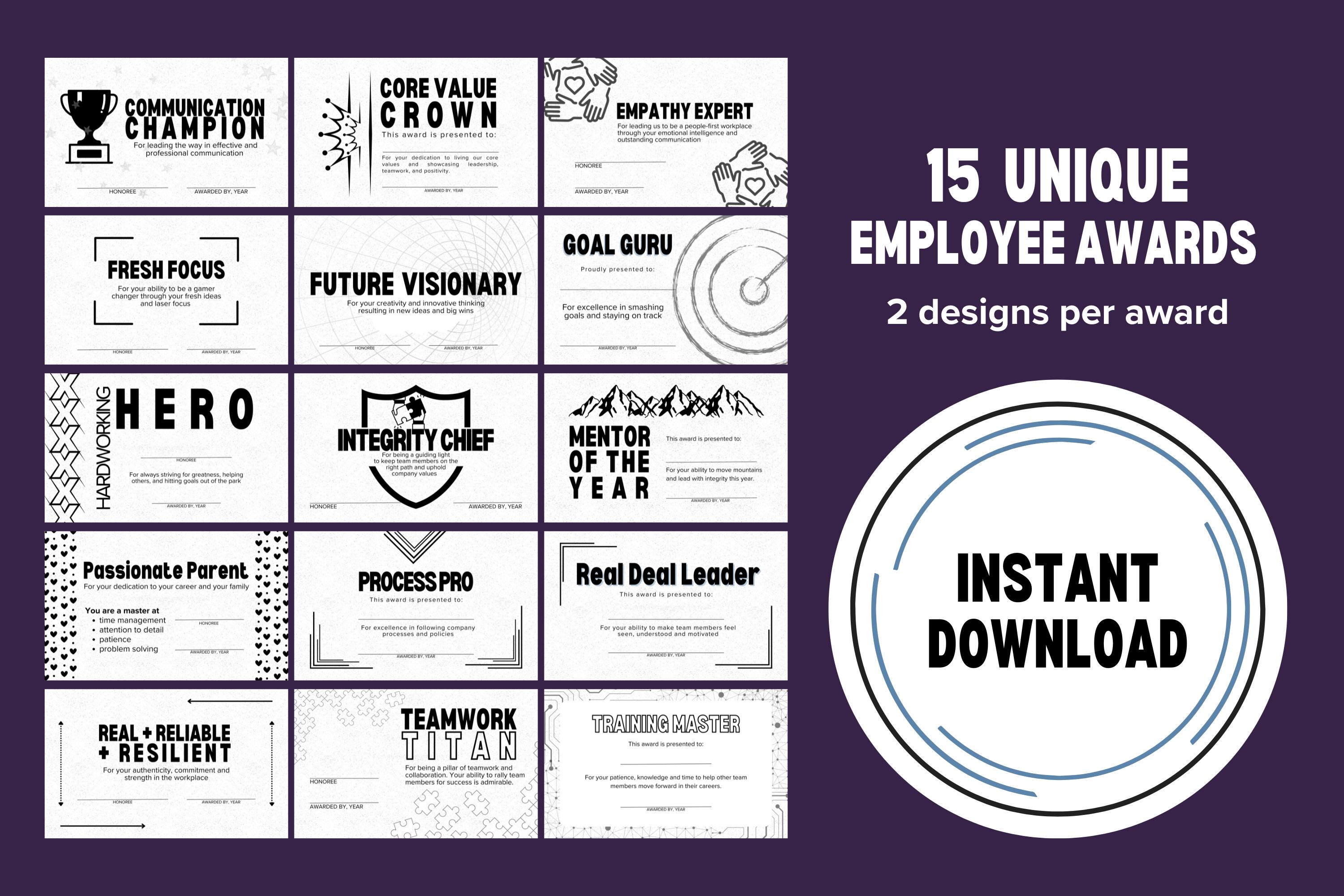 15 Employee Appreciation Awards | 2 Designs per Award | Employee Awards ...