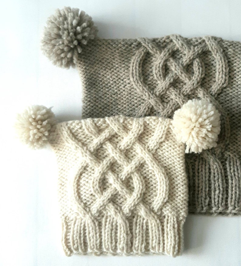 Knitting Pattern Celtic Braid Square Pompom Hat Bulky yarn | Etsy
