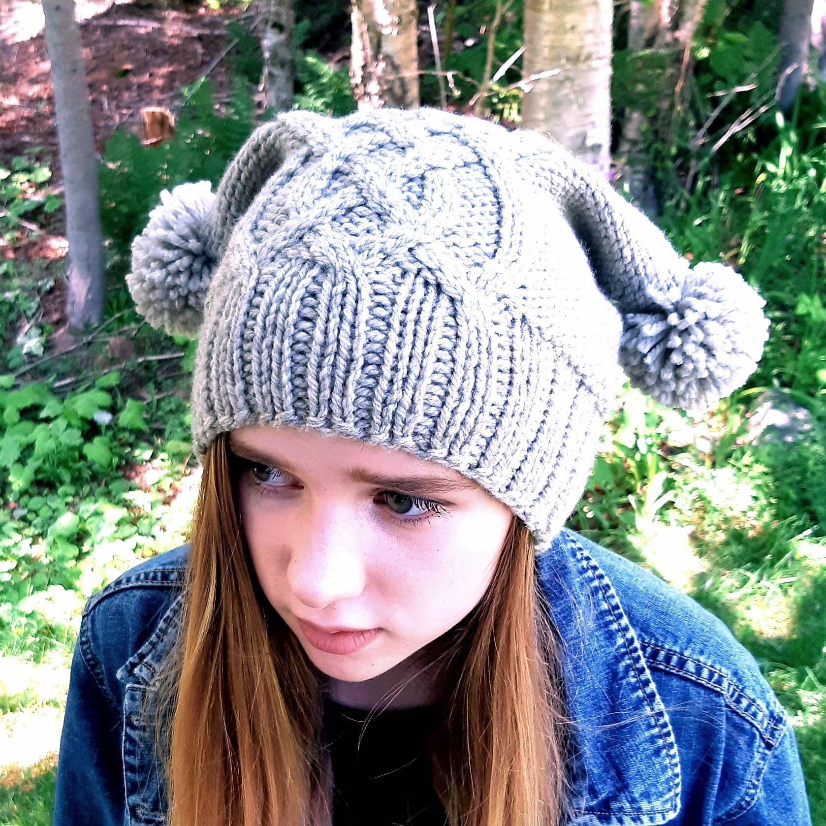 Knitting Pattern Celtic Braid Square Pompom Hat Bulky yarn | Etsy