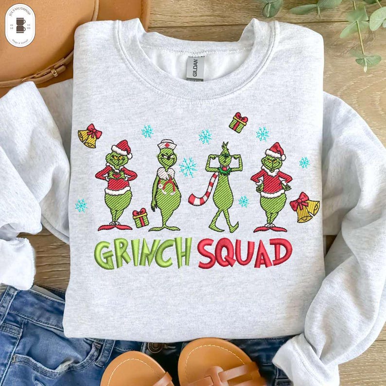 Grinch Squad Embroidery Shirt, Embroidered Christmas Grinchmas Shirt ...