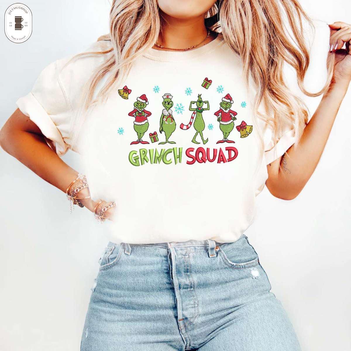 Grinch Squad Embroidery Shirt, Embroidered Christmas Grinchmas Shirt ...