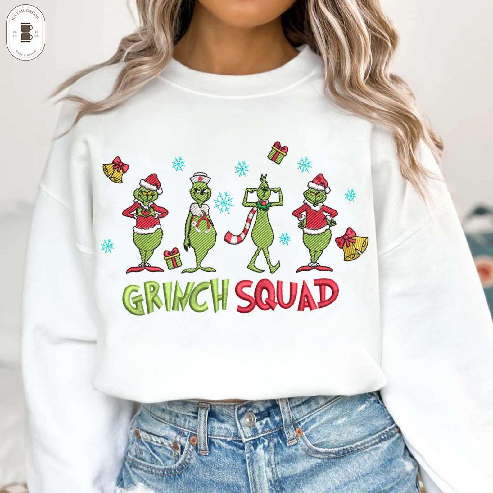 Grinch Squad Embroidery Shirt, Embroidered Christmas Grinchmas Shirt ...