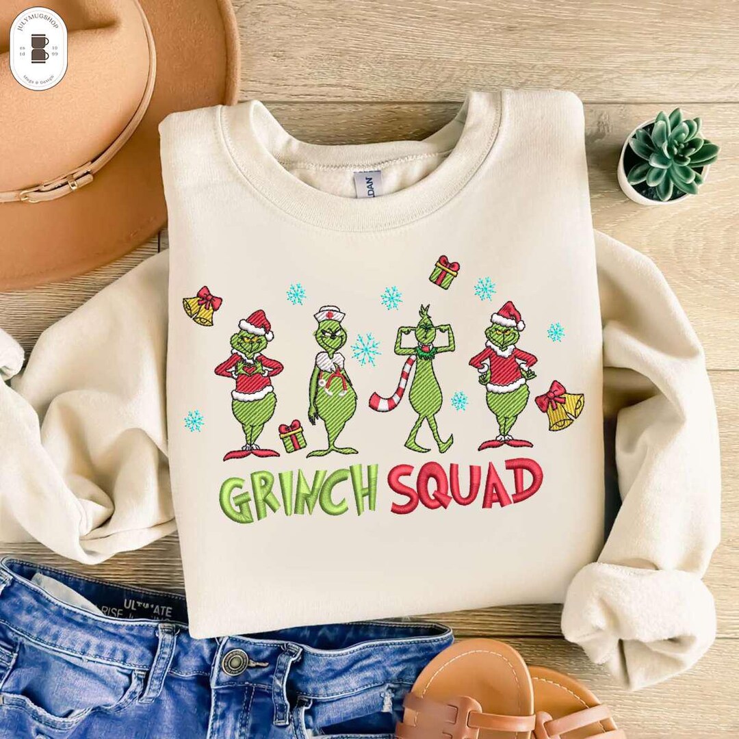 Grinch Squad Embroidery Shirt, Embroidered Christmas Grinchmas Shirt ...