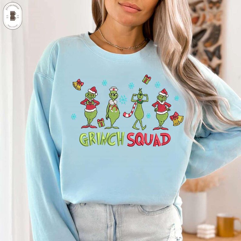 Grinch Squad Embroidery Shirt, Embroidered Christmas Grinchmas Shirt ...