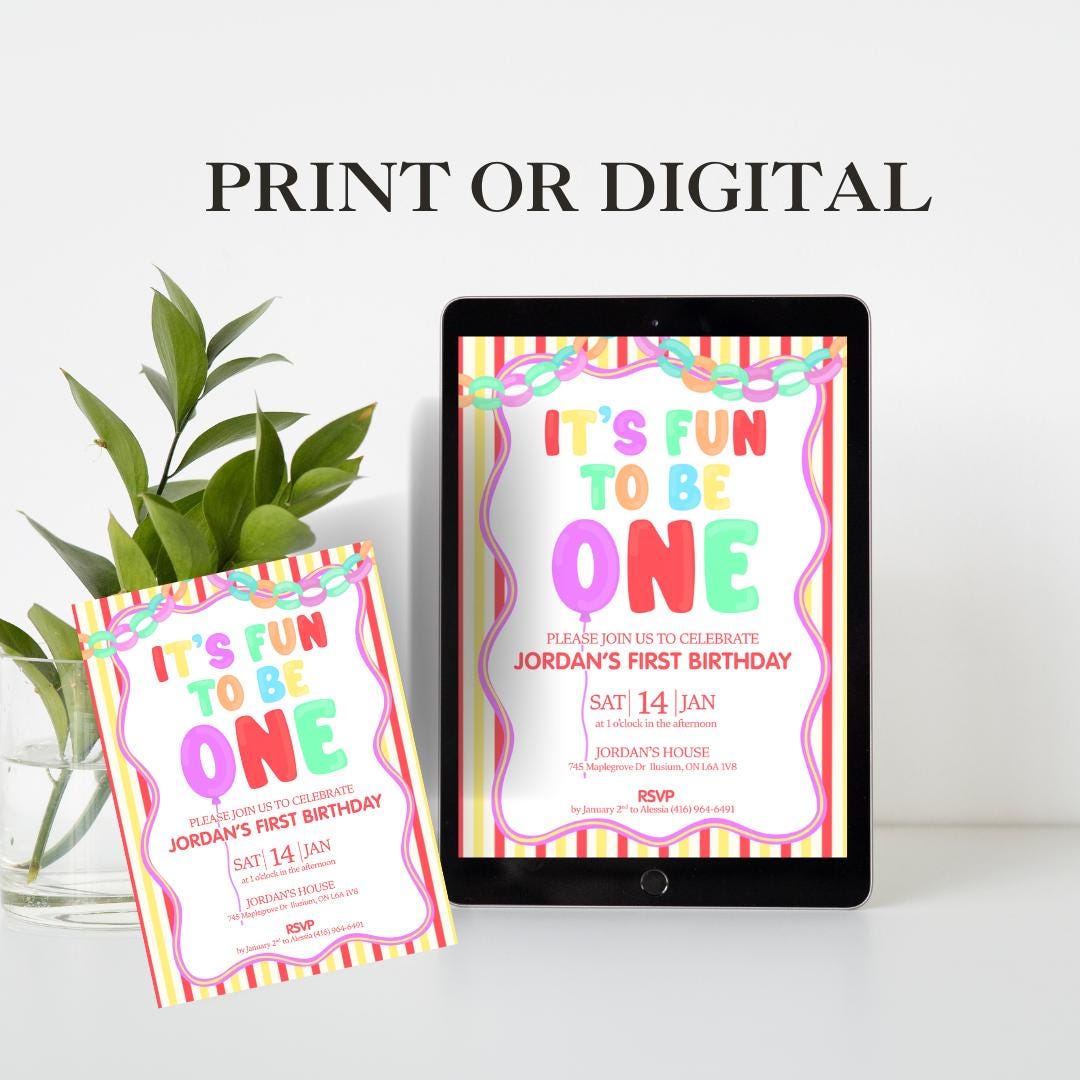 Fun to Be One Birthday Invitation | Editable Canva Template (digital ...