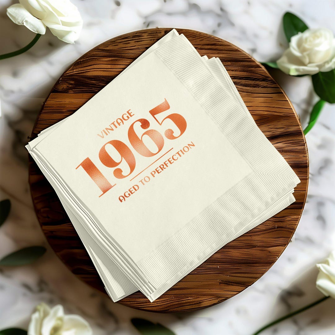 60th Birthday Napkins, Vintage 1965, Hot Foil Stamped Beverage Napkins ...