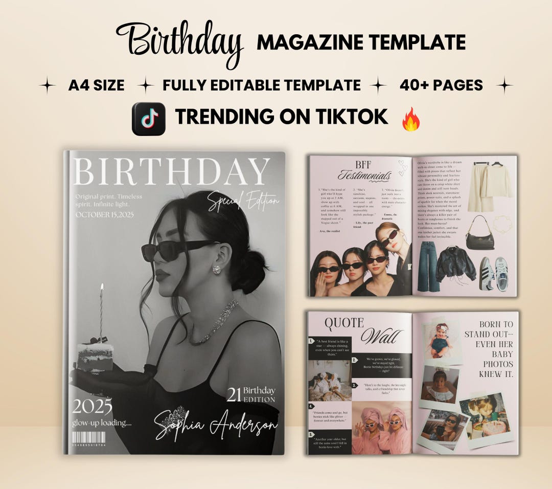 Editable Birthday Magazine Template, Personalized Gift (A4) - Etsy